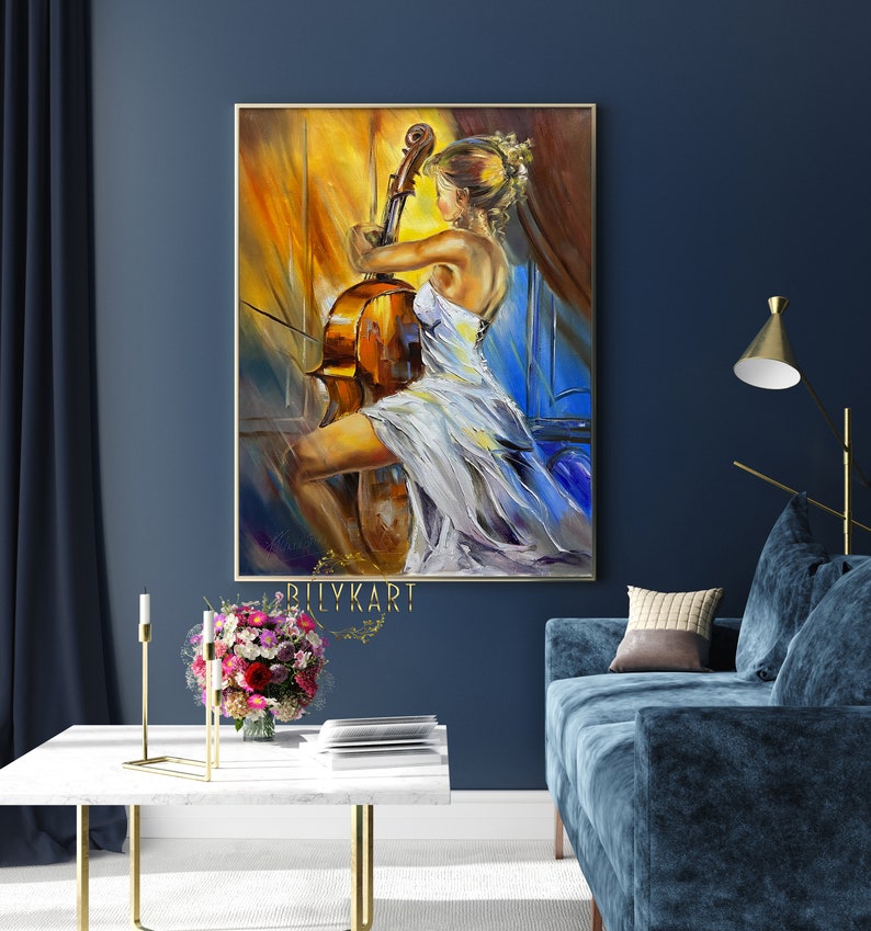 Beautiful Girl Playing Cello Painting Original Cello Art Figure ...