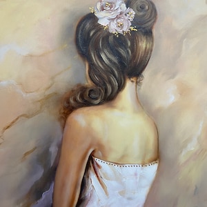 Woman in Floral Dress Oil Painting, Elegant Wall Art for Living Room ...