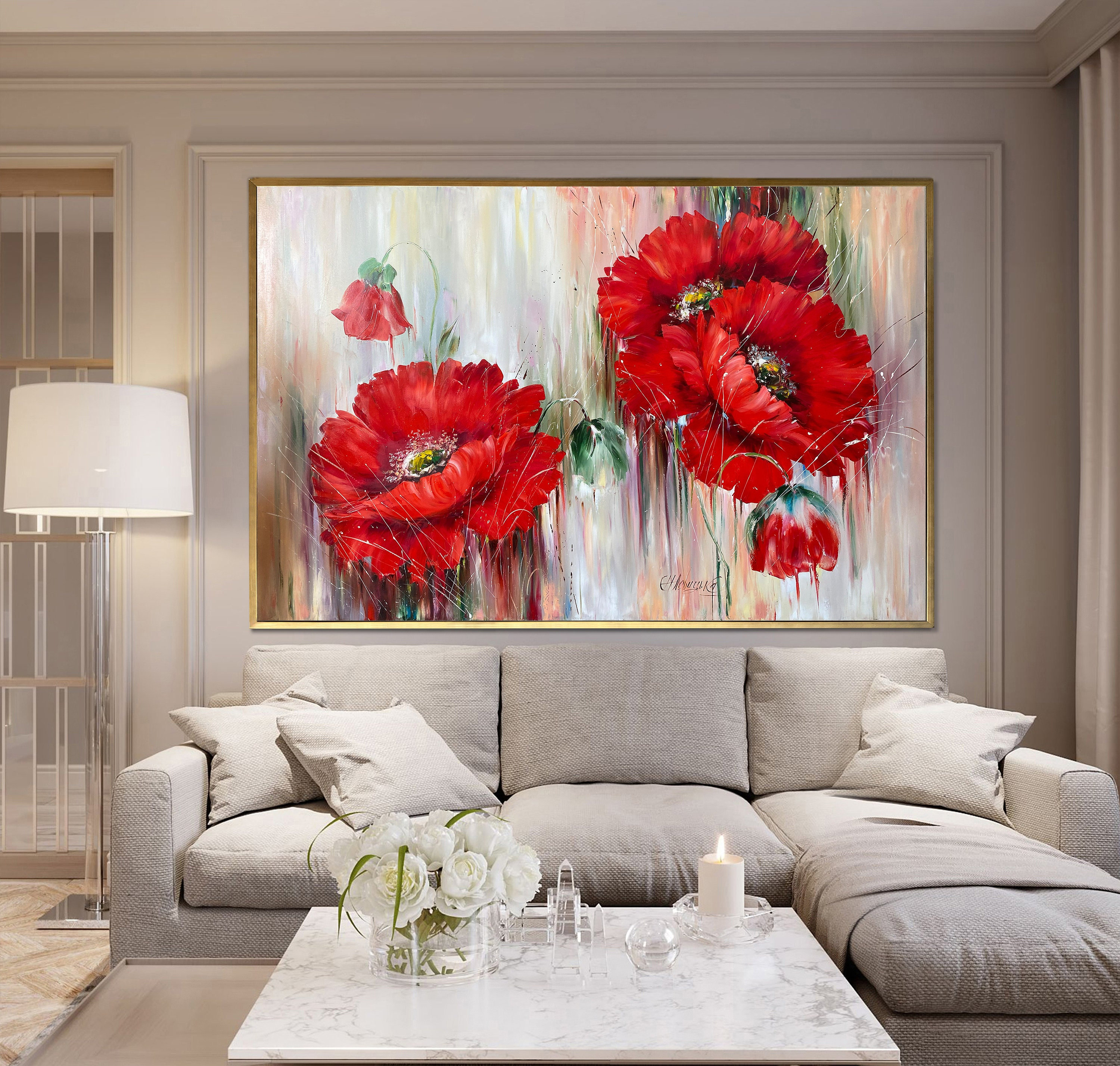 Red Flower Painting Canvas