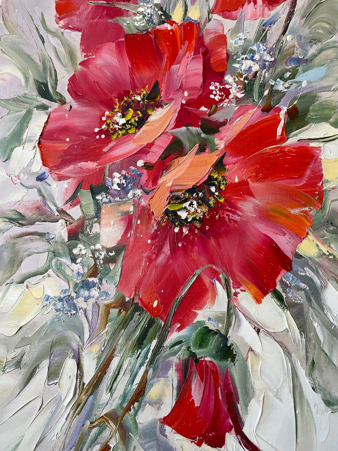 Red Poppy Painting Original Canvas Flower Artwork Floral Art - Etsy