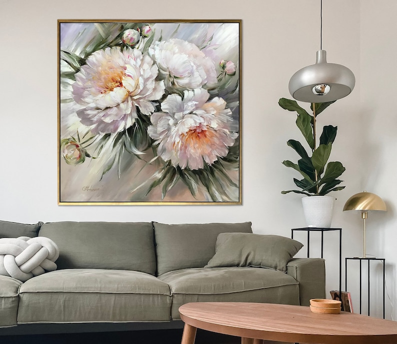 Abstract Peonies Painting Original Peony Wall Art Big Flower - Etsy