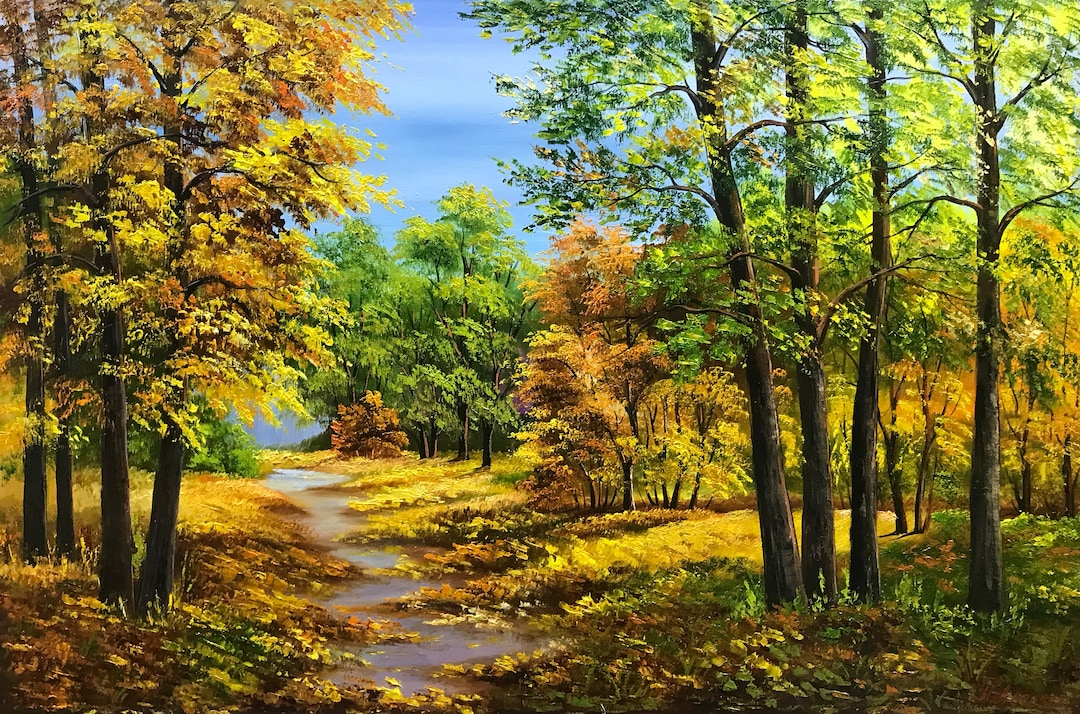 Green Forest Painting Original Path in the Woods Oil Painting on Canvas ...