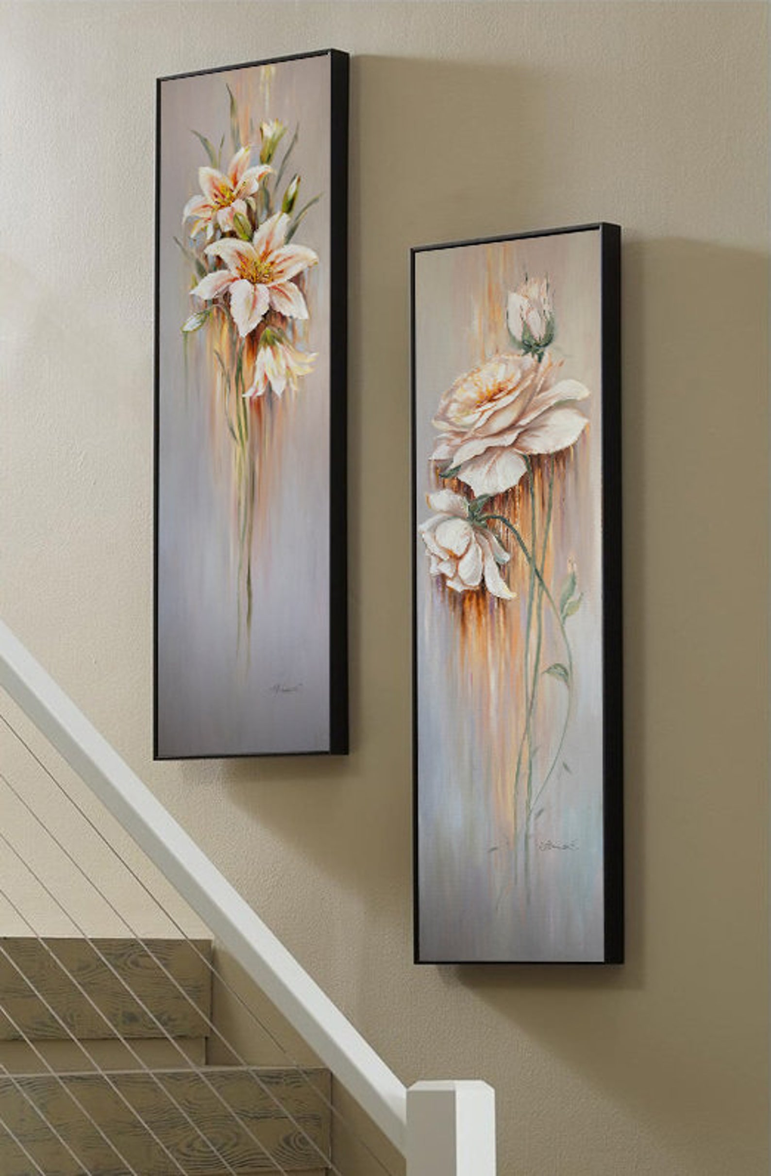 Long Narrow Wall Art Abstract Floral Oil Painting 2 Piece Wall - Etsy