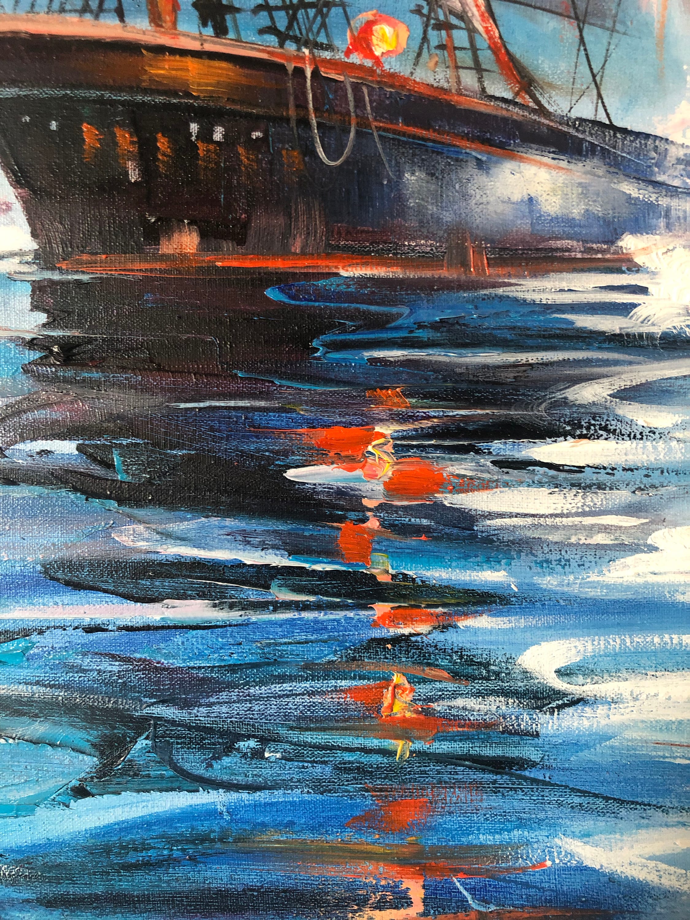 Navy Ship at Sea Painting on Canvas Large Sailing Wall Art Peace Oil ...