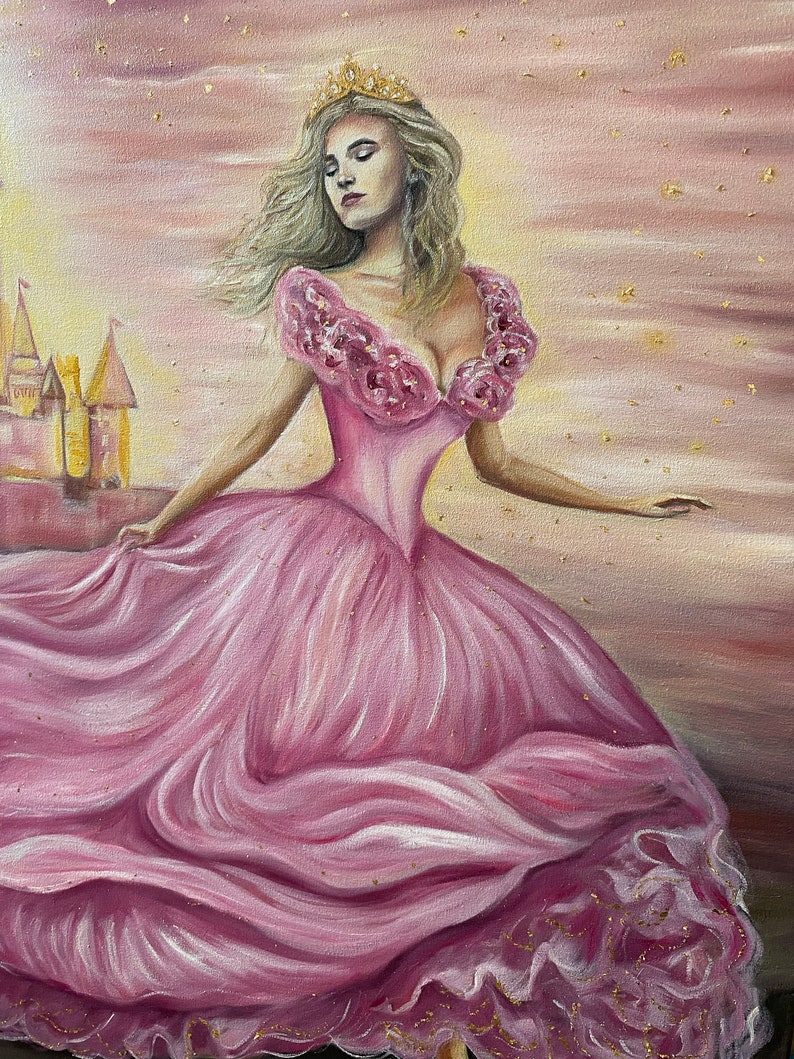 Cinderella Painting on Canvas Disney Castle Oil Painting Pink - Etsy