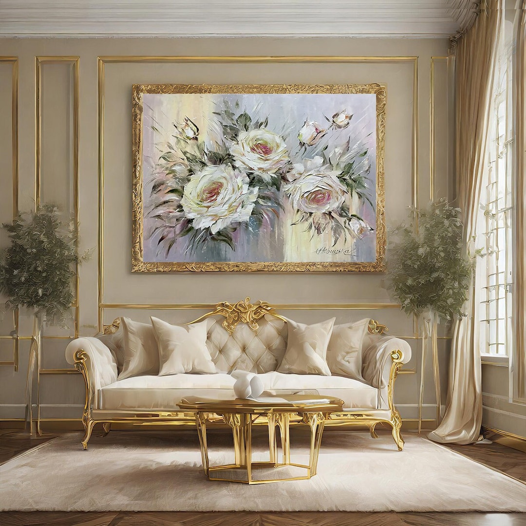 White Rose Oil Painting Original Flower Painting on Canvas Floral Wall ...