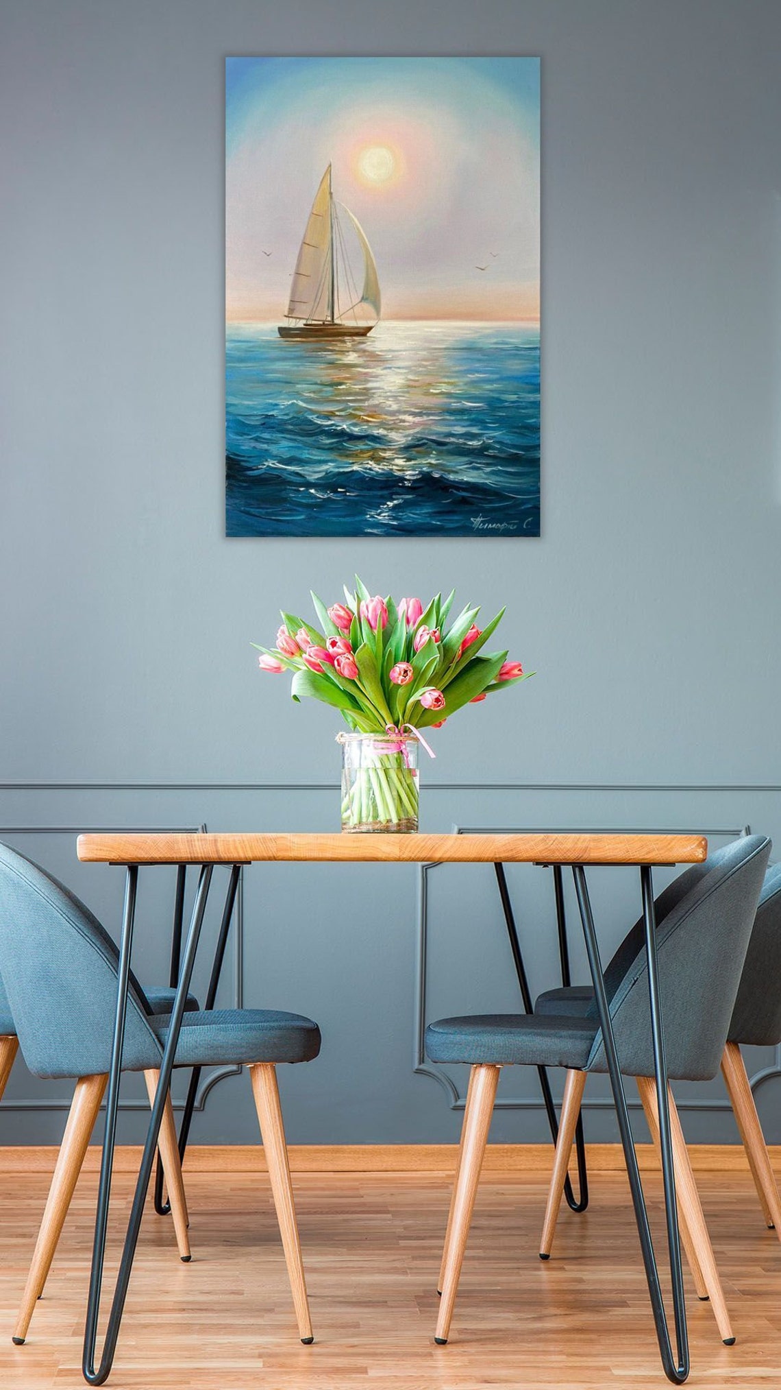 Sailing Ship Sea Oil Painting Blue Ocean Waves Original Boat | Etsy