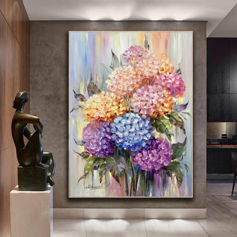 Abstract Hydrangea Painting on Canvas Pink Hydrangea Wall Art Spring ...