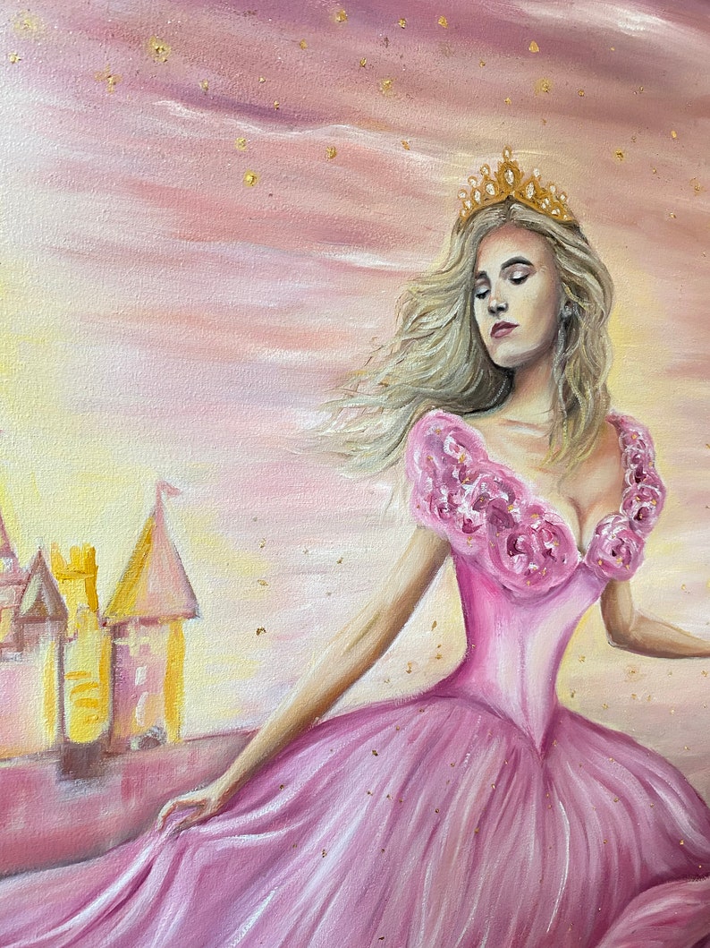 Cinderella Painting on Canvas Disney Castle Oil Painting Pink - Etsy