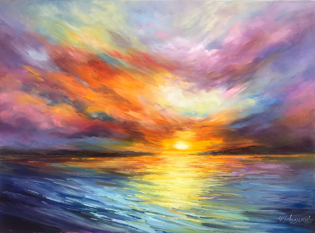 Abstract Sunset Oil Painting Original California Sunset Wall Art ...