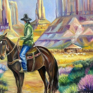 Cowboy Painting on Canvas Western Oil Painting Original Art Framed ...