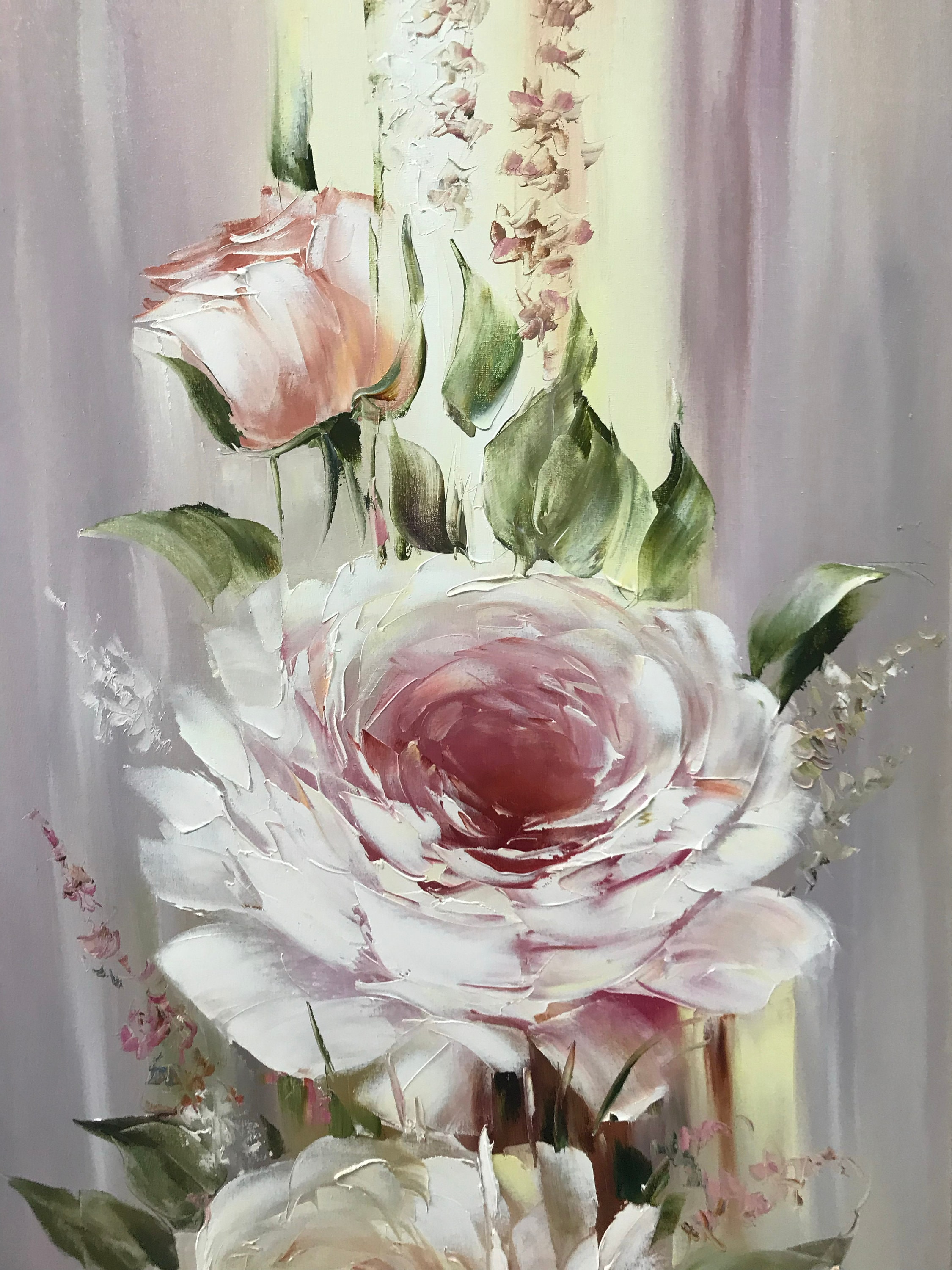 Long Narrow Wall Art Abstract Roses Flowers Oil Painting Tall Wall Art ...
