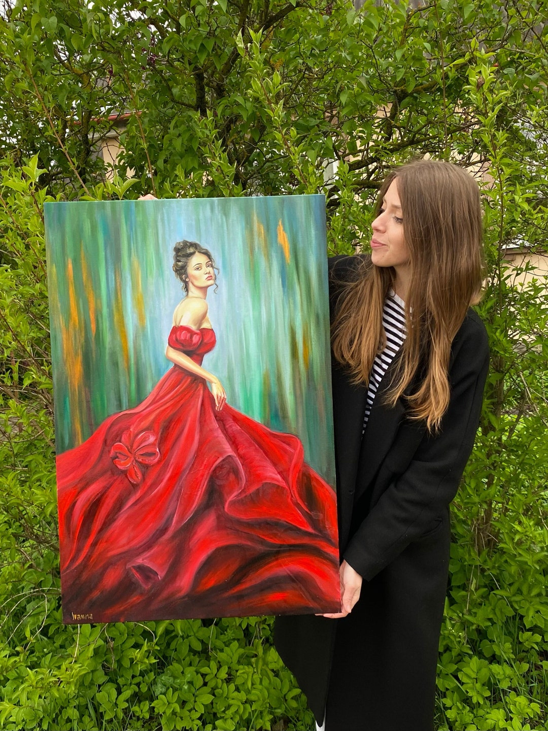 Lady in Red Dress Oil Painting Original Abstract Modern Woman Painting ...