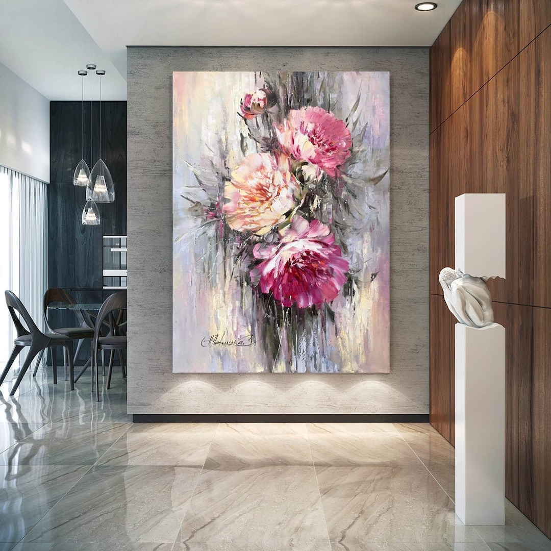 Large Peony Painting Abstract Peonies Wall Art Living Room Artwork ...