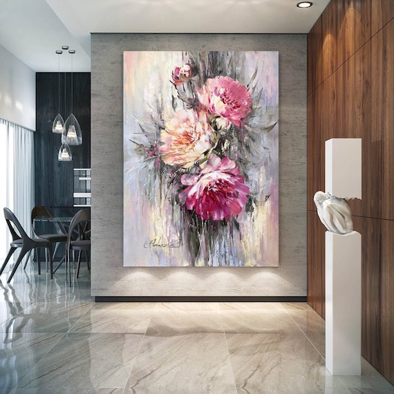 Large Peony Painting Abstract Peonies Wall Art Living Room - Etsy