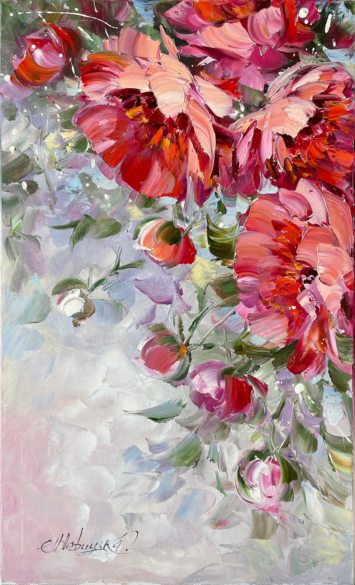 Red Peonies Painting Original Art Flowers Small Painting Red | Etsy