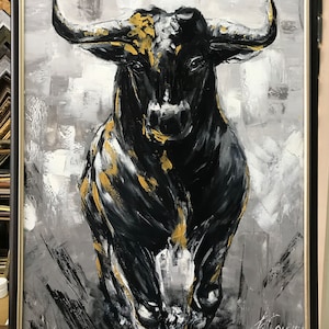 Large Abstract Bull Oil Painting Original Wall Street Bull Wall Art ...