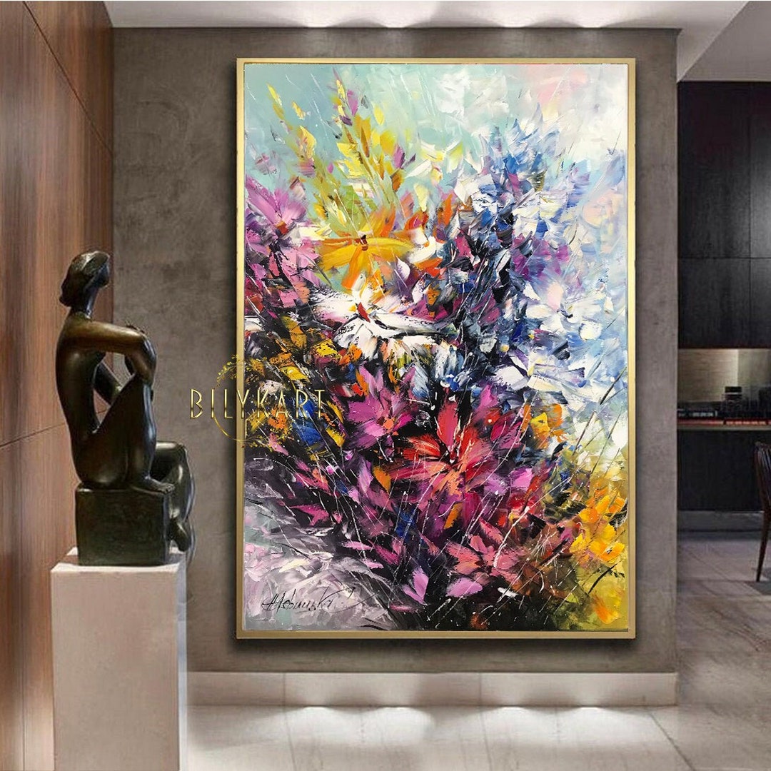 Large Flower Paintings on Canvas Abstract Flower Wall Decor Large ...