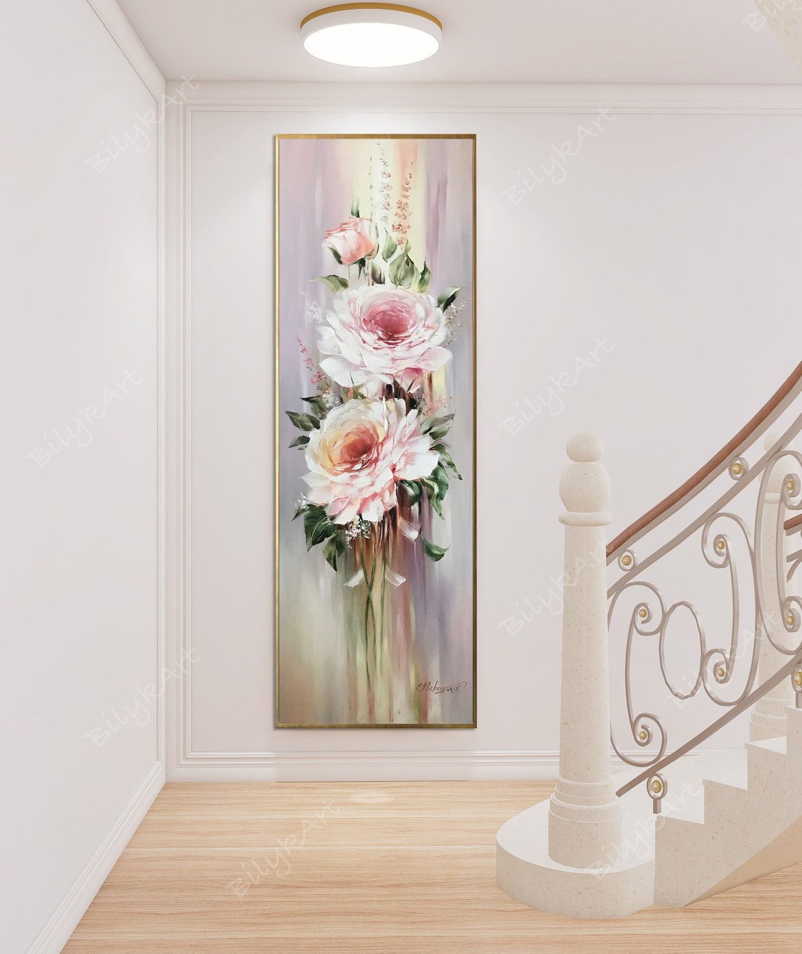 Long Narrow Wall Art Abstract Roses Flowers Oil Painting Tall Wall Art ...