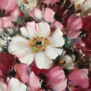 Large Flower Painting on Canvas Abstract Floral Art Red White Blooming ...