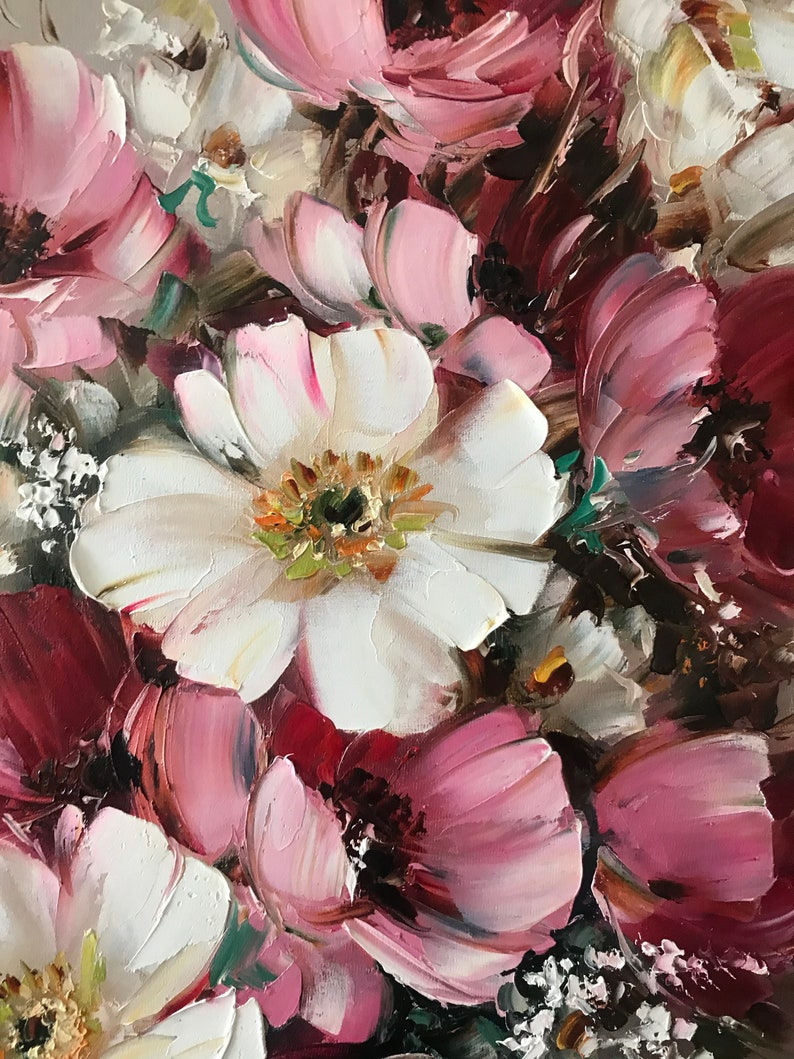 Large Flower Painting on Canvas Abstract Floral Art Red White - Etsy