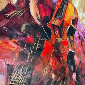 Large Abstract Cello Girl Painting on Canvas Original Cello Art Red ...
