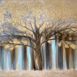 Golden Tree of Life Painting Original Tree Artwork Gold Tree Painting ...
