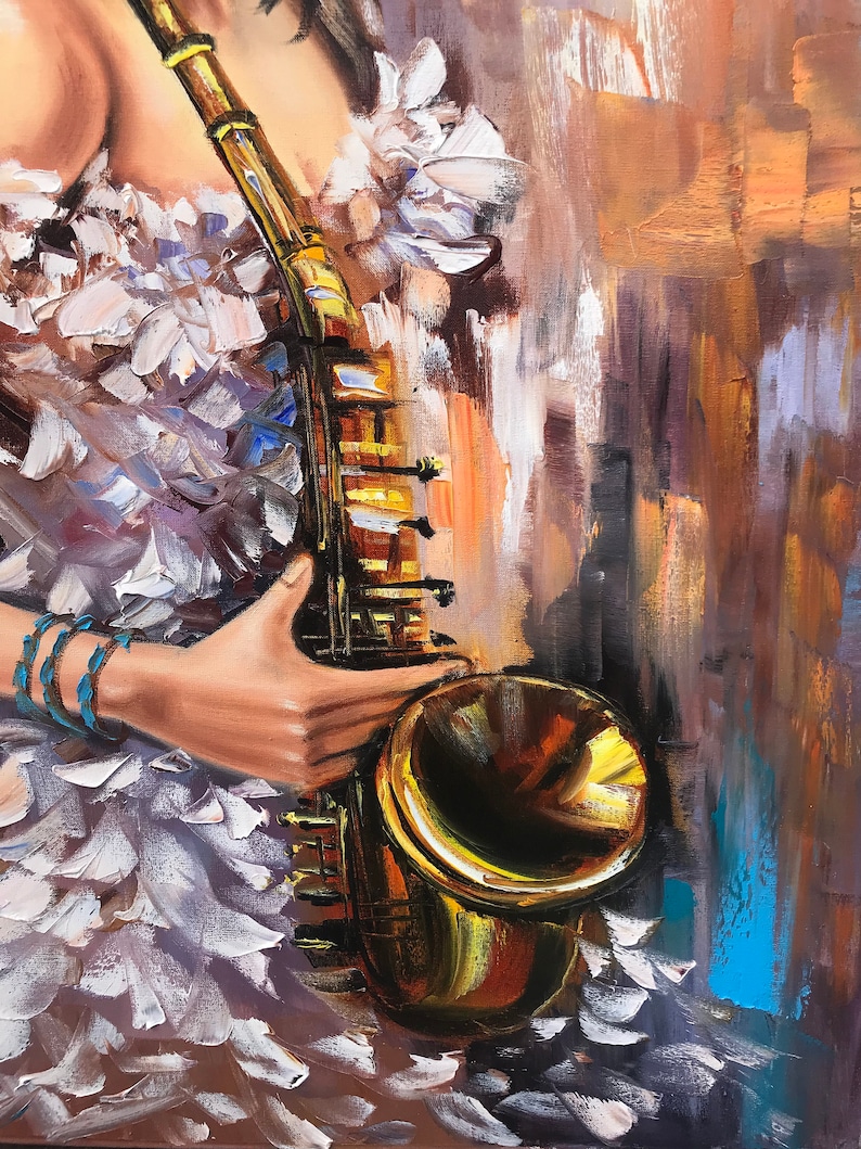 Saxophone Painting Jazz Music Art Original Female Oil Painting - Etsy