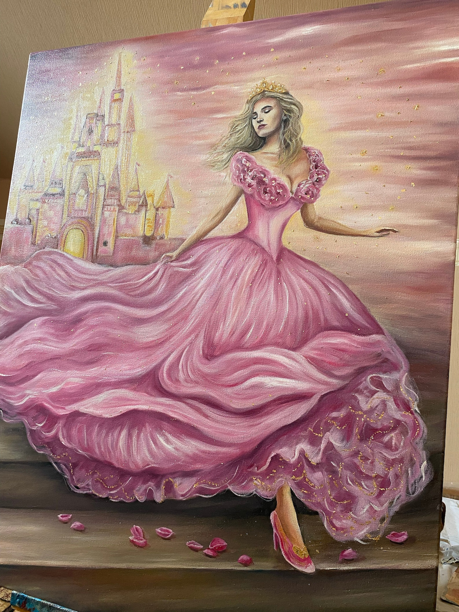 Cinderella Painting on Canvas Disney Castle Oil Painting Pink - Etsy