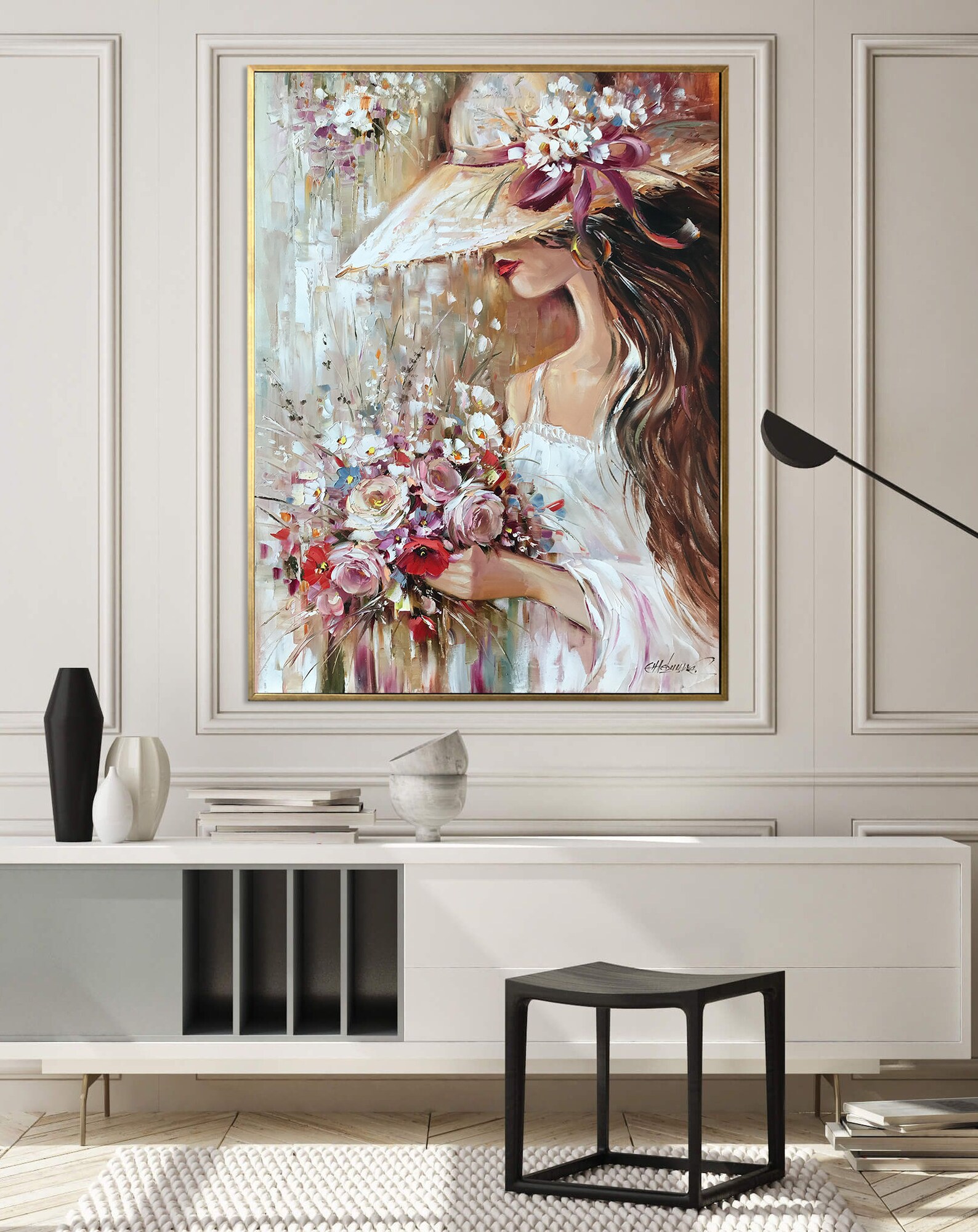 Pretty Woman With Flowers Painting Flower Girl Paintings of - Etsy