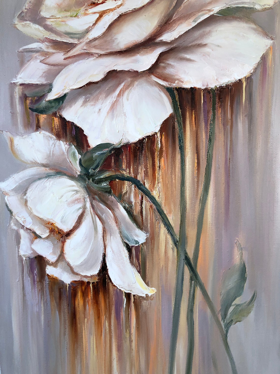 Long Narrow Wall Art Large Roses Flowers Oil Painting Tall | Etsy