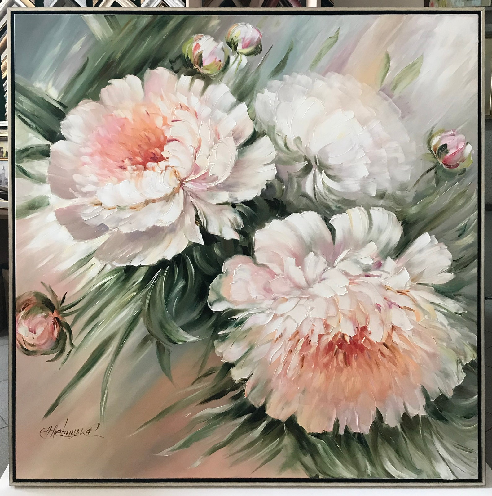Abstract Peonies Painting Original Peony Wall Art Big Flower - Etsy