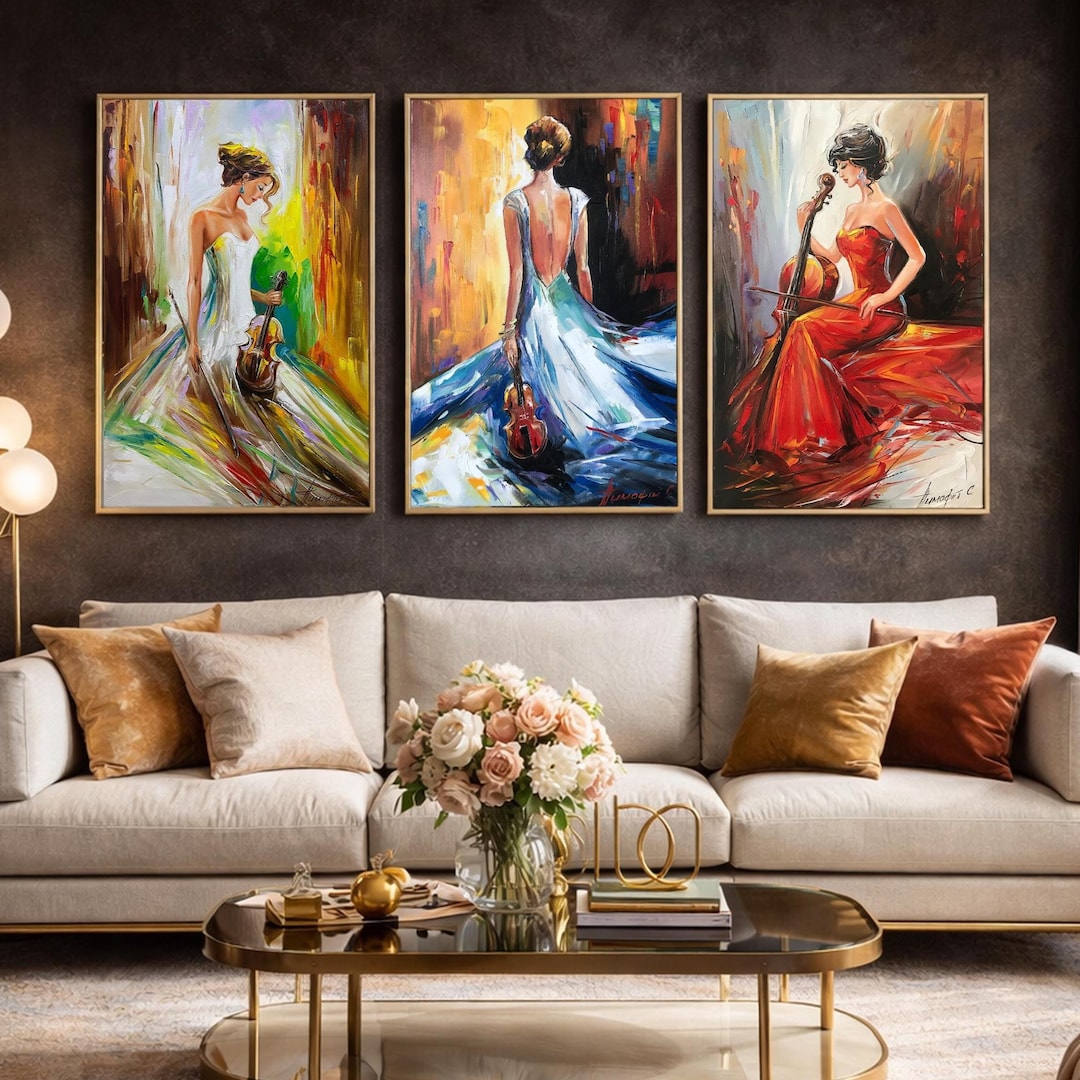 3 Matching Paintings on Canvas Original Set of Three Wall Art Abstract ...