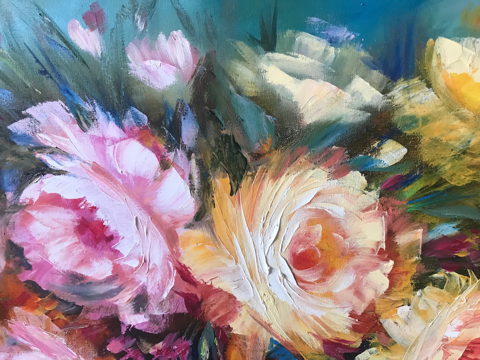 Pink Roses Oil Painting Original Rose Flowers in Vase Painting - Etsy