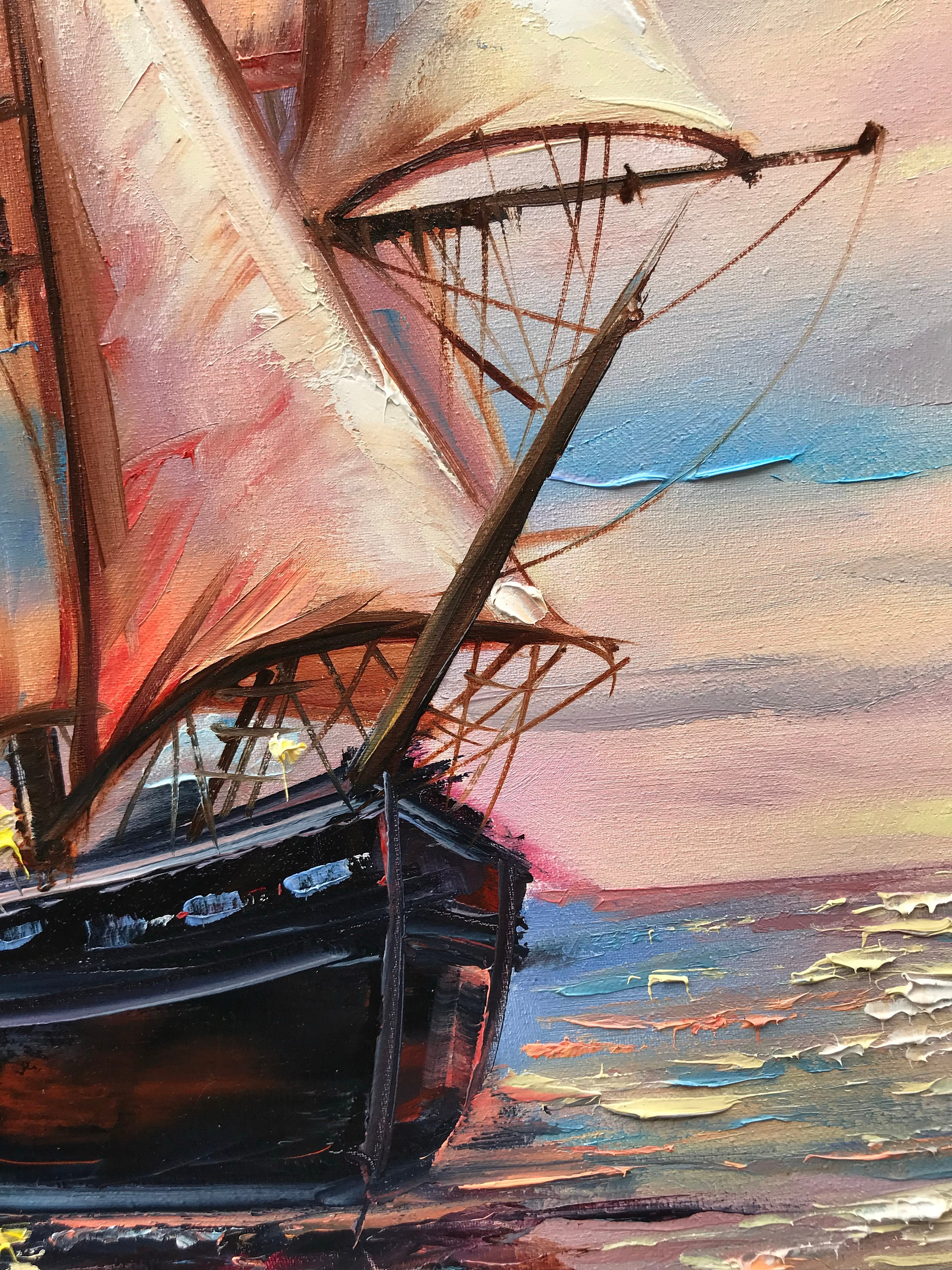 大きな船の絵画 オリジナルの海の油絵 セーリングアート 帆船の 大きな船の絵画 オリジナルの海の油絵 セーリングアート 帆船の