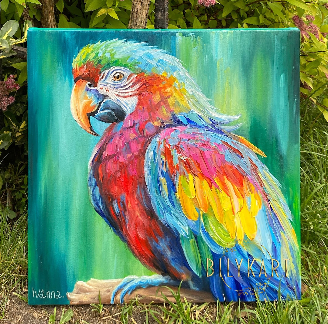 Parrot Painting on Canvas Small Bird Oil Painting Original - Etsy