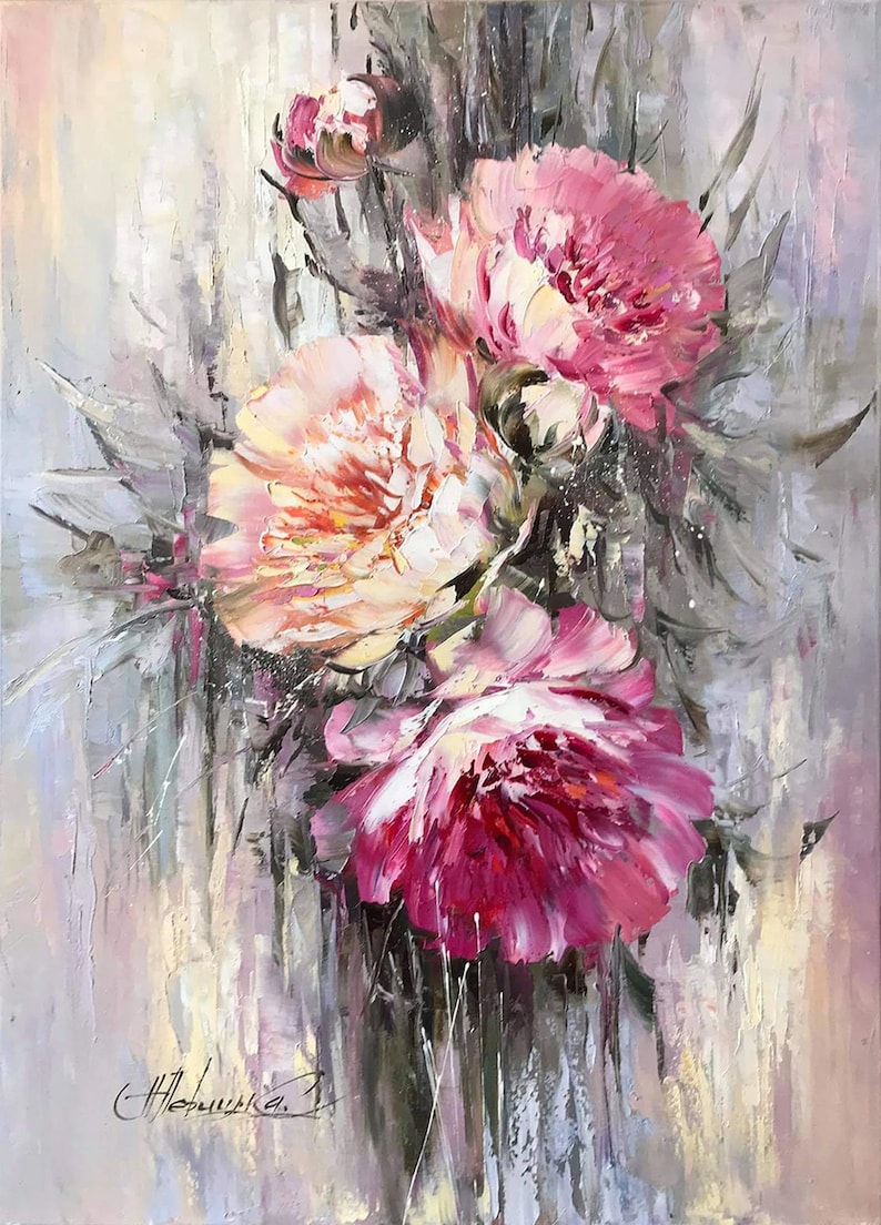 Set of 2 Painting Abstract Flowers Wall Art Large Floral - Etsy