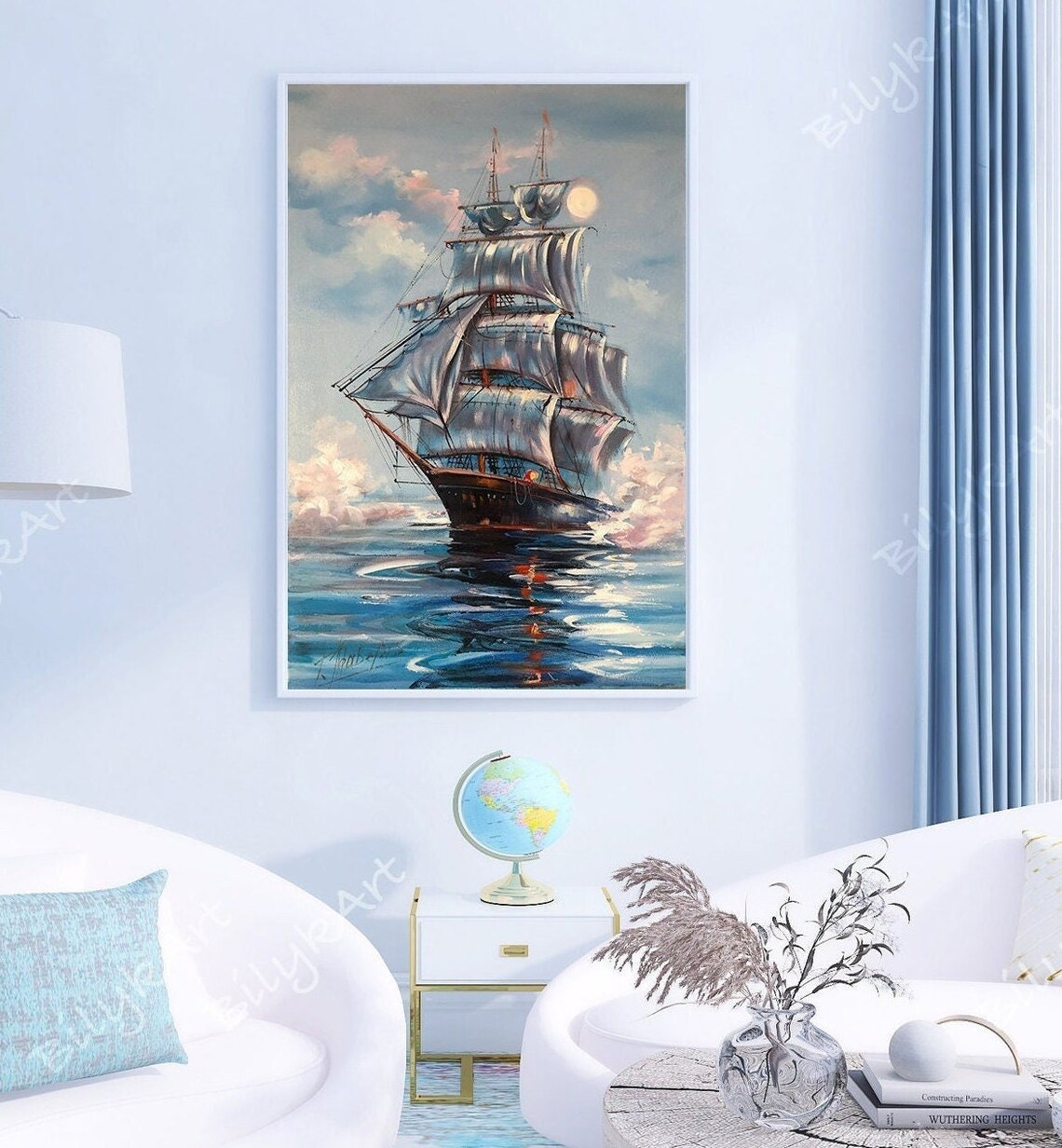 Navy Ship at Sea Painting on Canvas Large Sailing Wall Art | Etsy