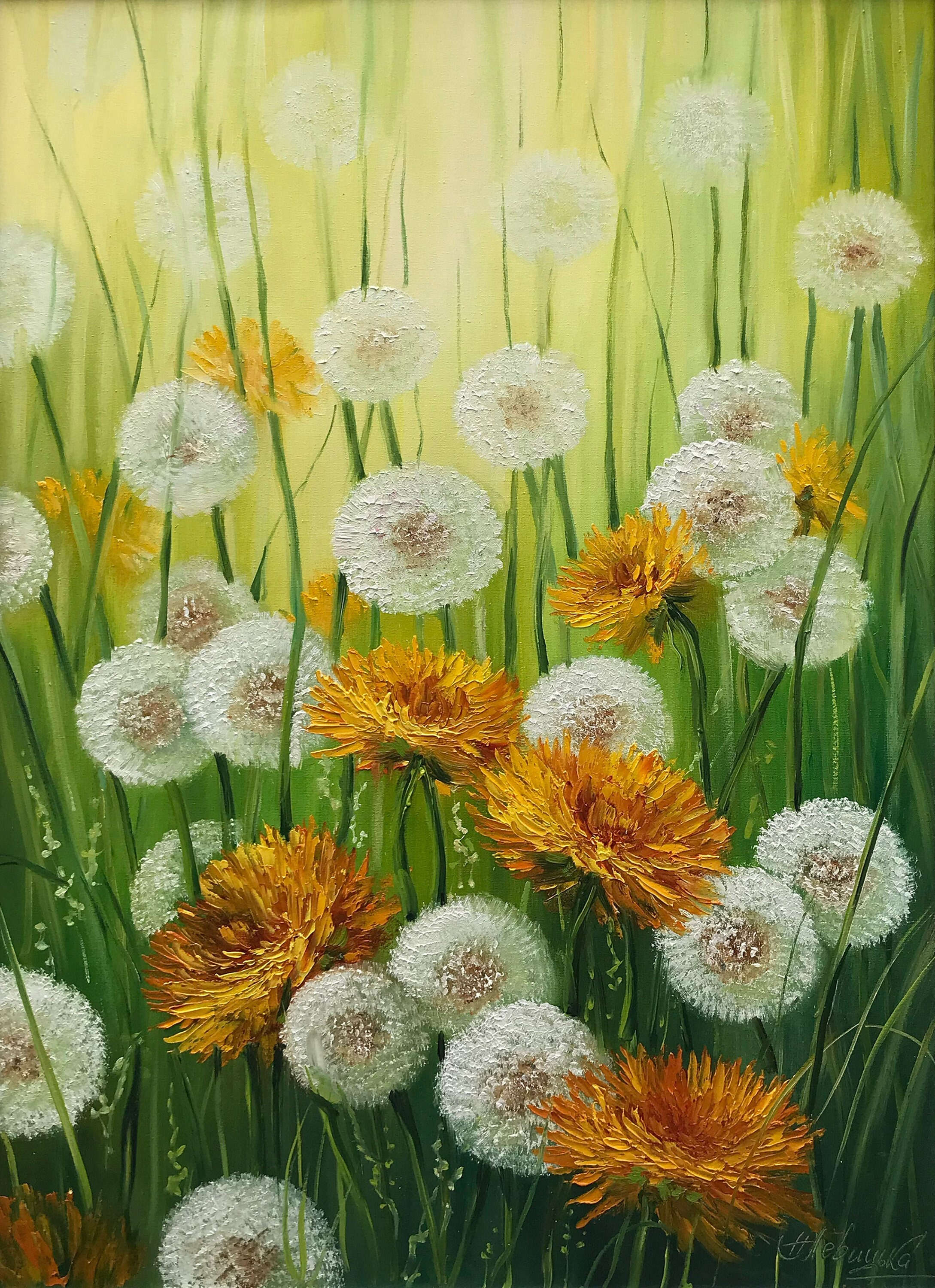 Dandelion Flower Oil Painting Original Art Work Ukraine Artist - Etsy