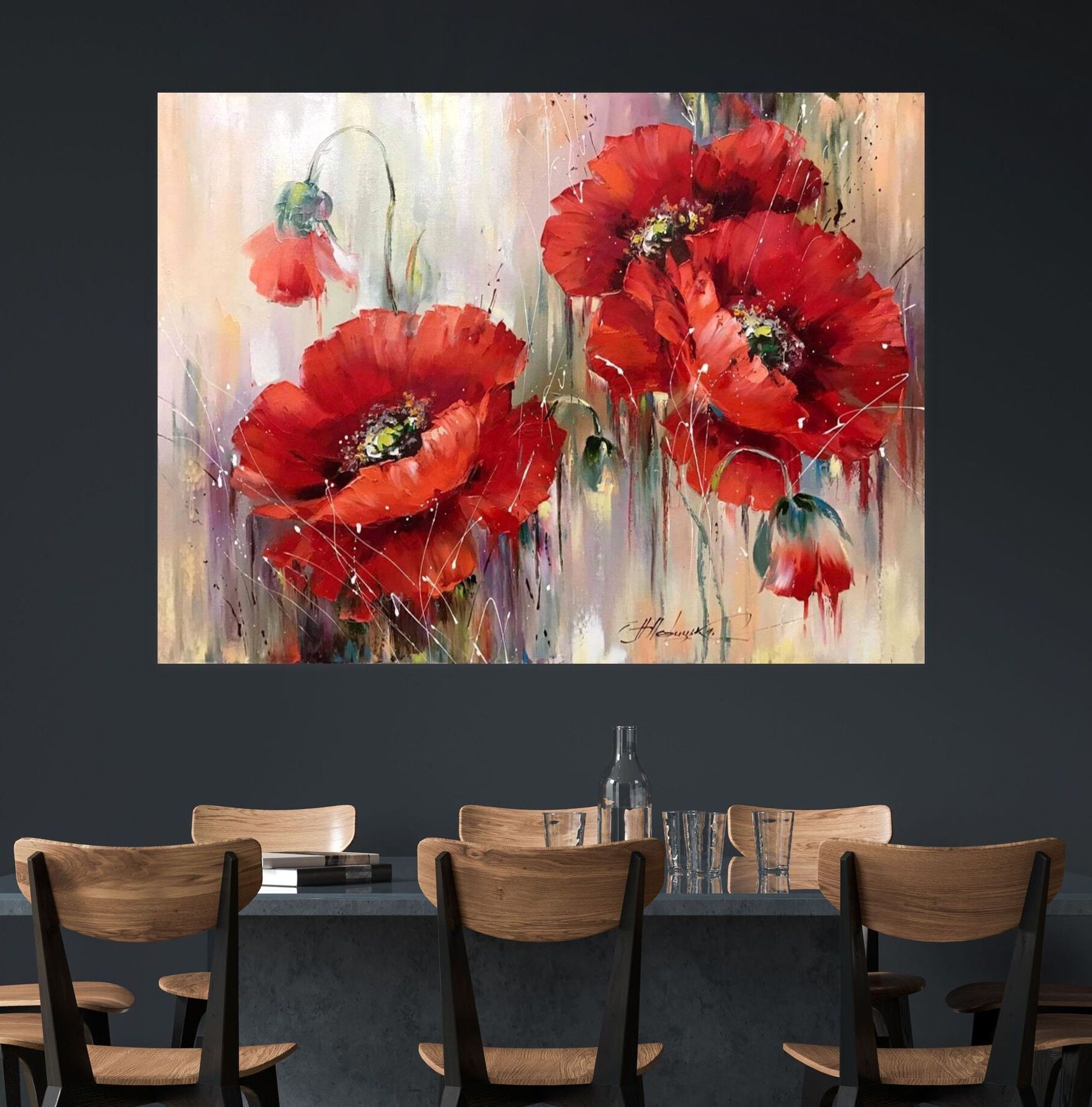 Red Poppies Painting Handpainted Flowers Wall Art Decor | Etsy