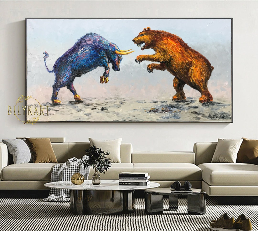 Extra Large Bull and Bear Painting, Stock Market Wall Street Art - Etsy