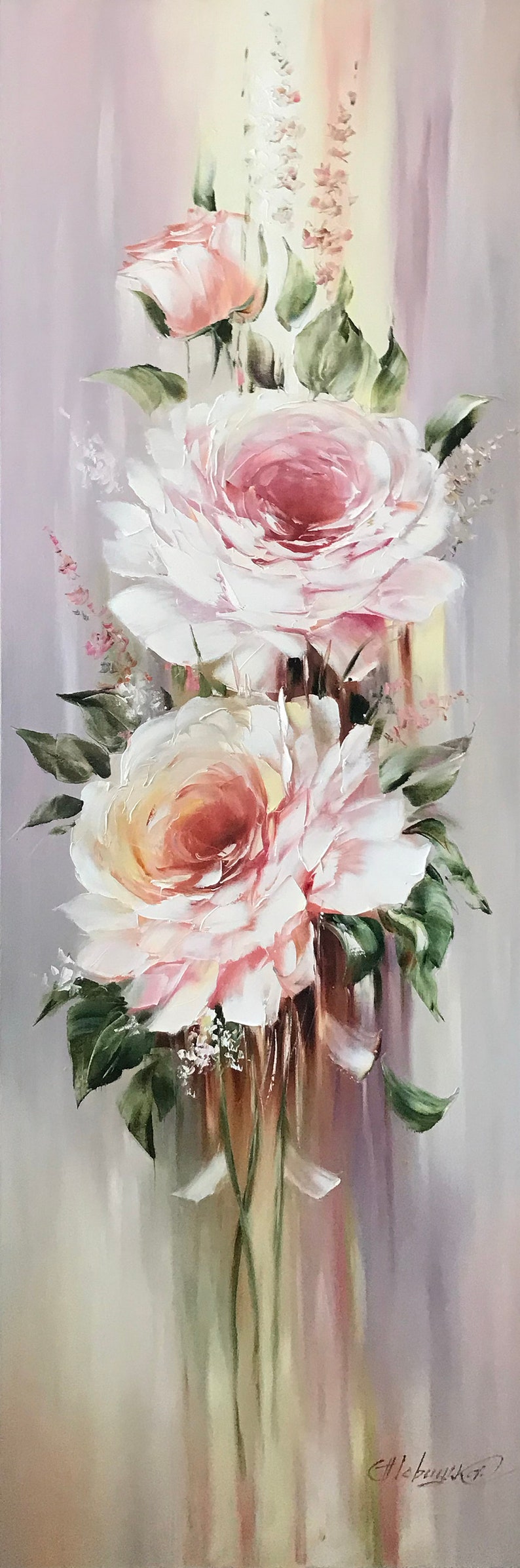 Long Narrow Wall Art Abstract Roses Flowers Oil Painting Tall Wall Art ...