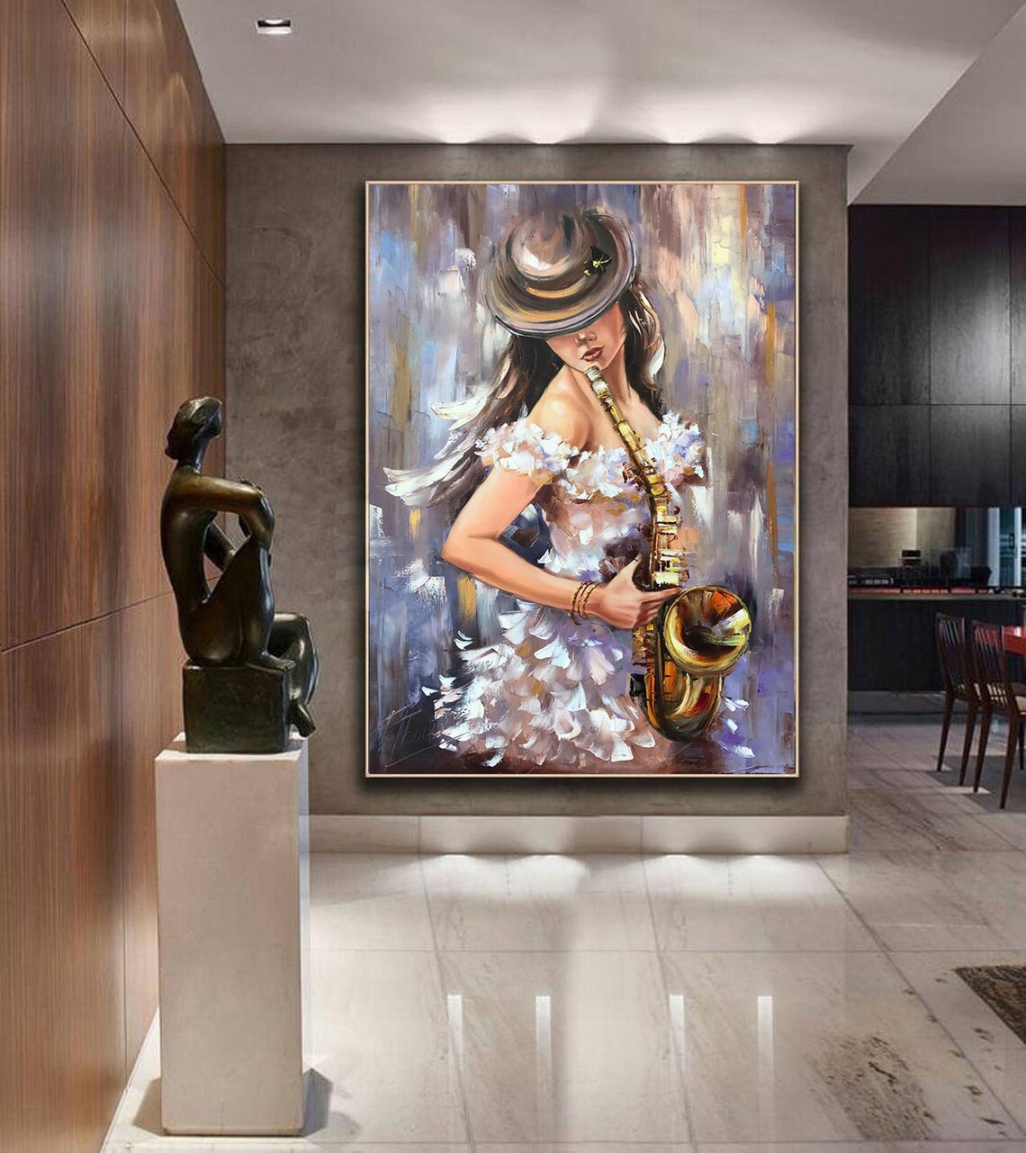Abstract Saxophone Oil Painting Original Jazz Woman Wall Art - Etsy