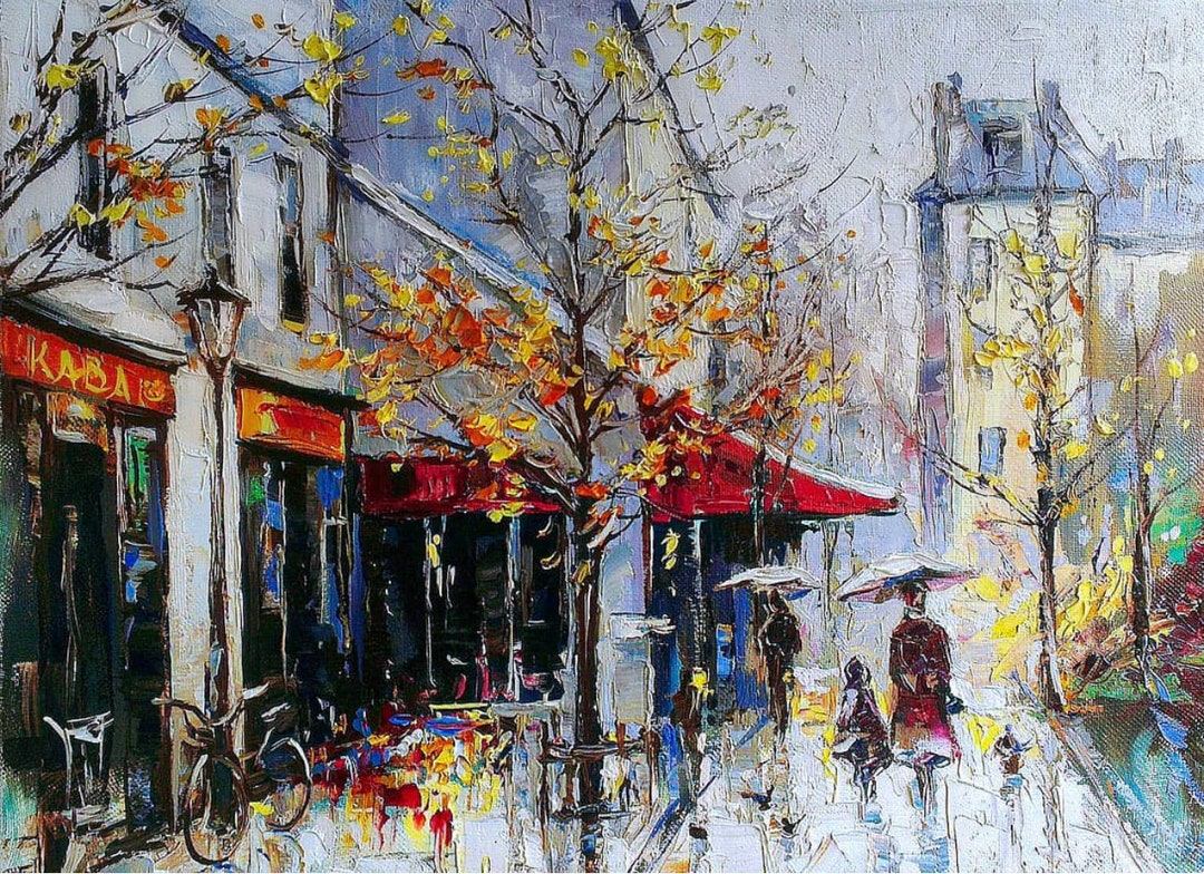 Abstract Cityscape Oil Painting Original European Street Scene Art ...
