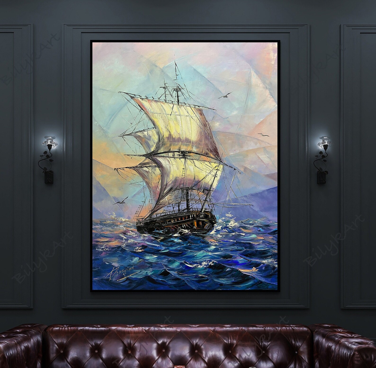 Sail Boat Oil Painting on Canvas Blue Ship Oil Painting - Etsy