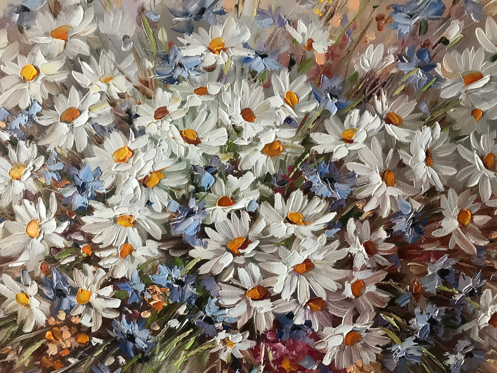 Large Daisy Oil Painting Original Art Wildflower Bouquet - Etsy