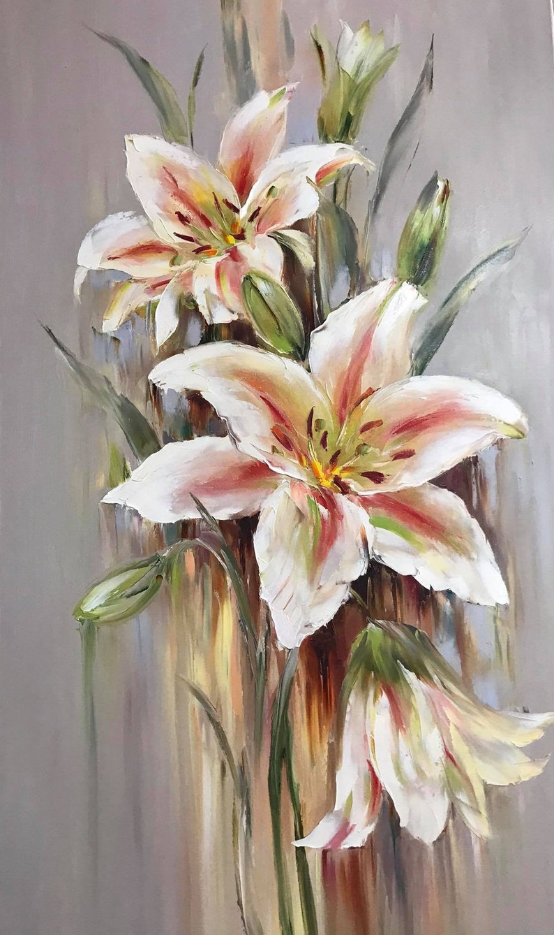 Long Vertical Painting Large Abstract Flowers Wall Art Work Canvas ...
