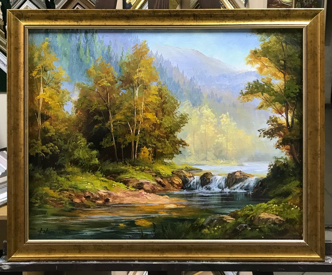 Nature Creek Painting on Canvas River in the Forest Painting Framed ...