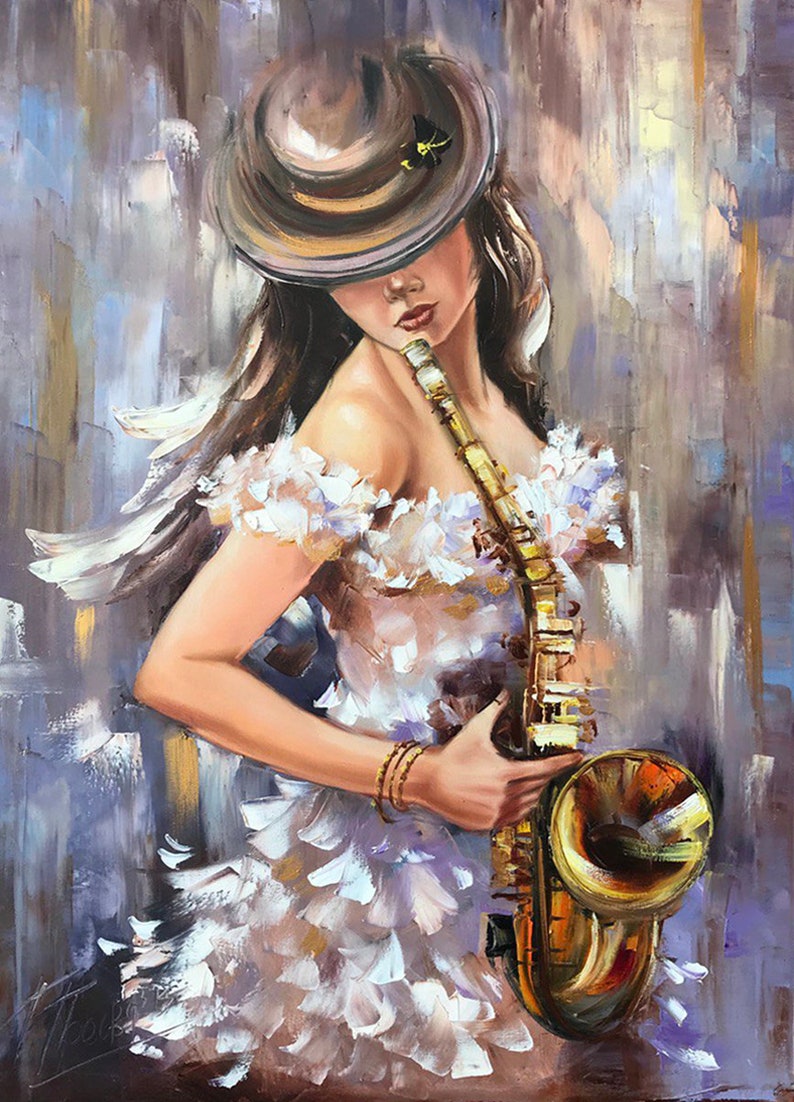 Abstract Saxophone Oil Painting Original Jazz Woman Wall Art - Etsy
