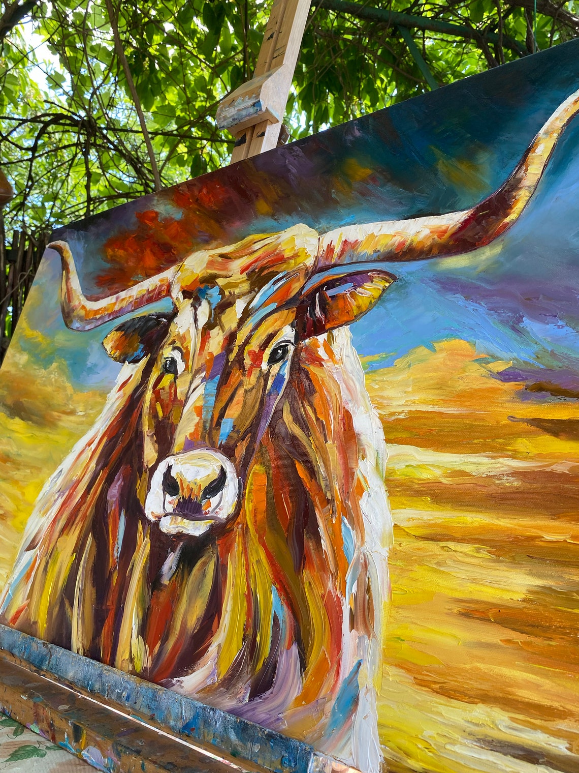 Longhorn Painting Original Texas Longhorn Art Abstract Bull Painting ...